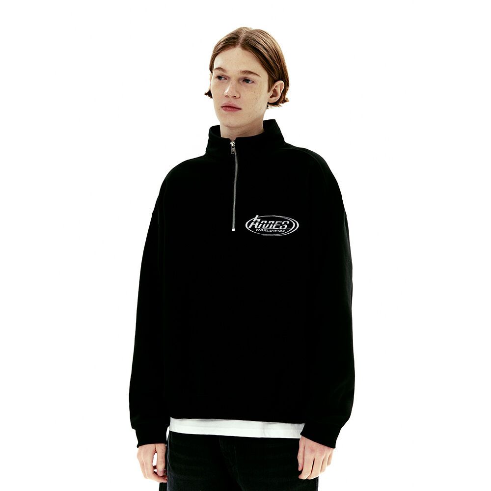 ROUND LOGO EMBROIDERED HALF ZIPUP BLACK - 감도 깊은 취향 셀렉트샵 29CM