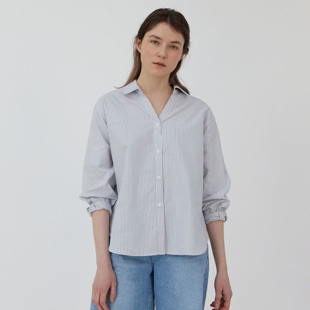 V-neck combed yarn shirt-gray - 감도 깊은 취향 셀렉트샵 29CM