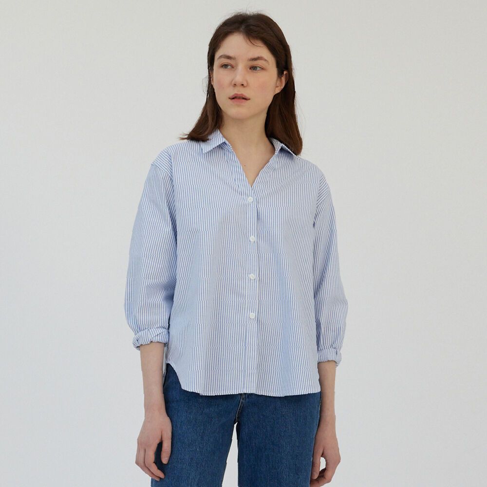 V-neck combed yarn shirt-blue - 감도 깊은 취향 셀렉트샵 29CM