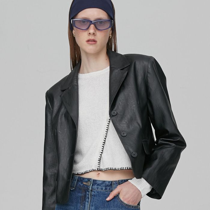 FAUX LEATHER CROP JACKET - BLACK - 감도 깊은 취향 셀렉트샵 29CM