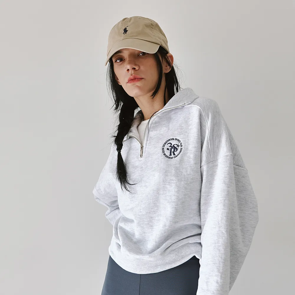 Circle logo embroidery Collar half Zipup Sweat shirts White - 감도 깊은 취향 ...