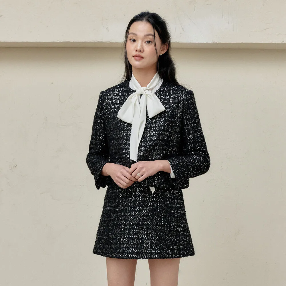 SPANGLE TWEED CROP JACKET - BLACK - 감도 깊은 취향 셀렉트샵 29CM