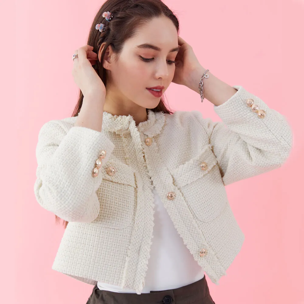 [CP] 크롭 라운드 트위드 블레이저 자켓 [IVORY] 골드버튼 ver. - 감도 깊은 취향 셀렉트샵 29CM