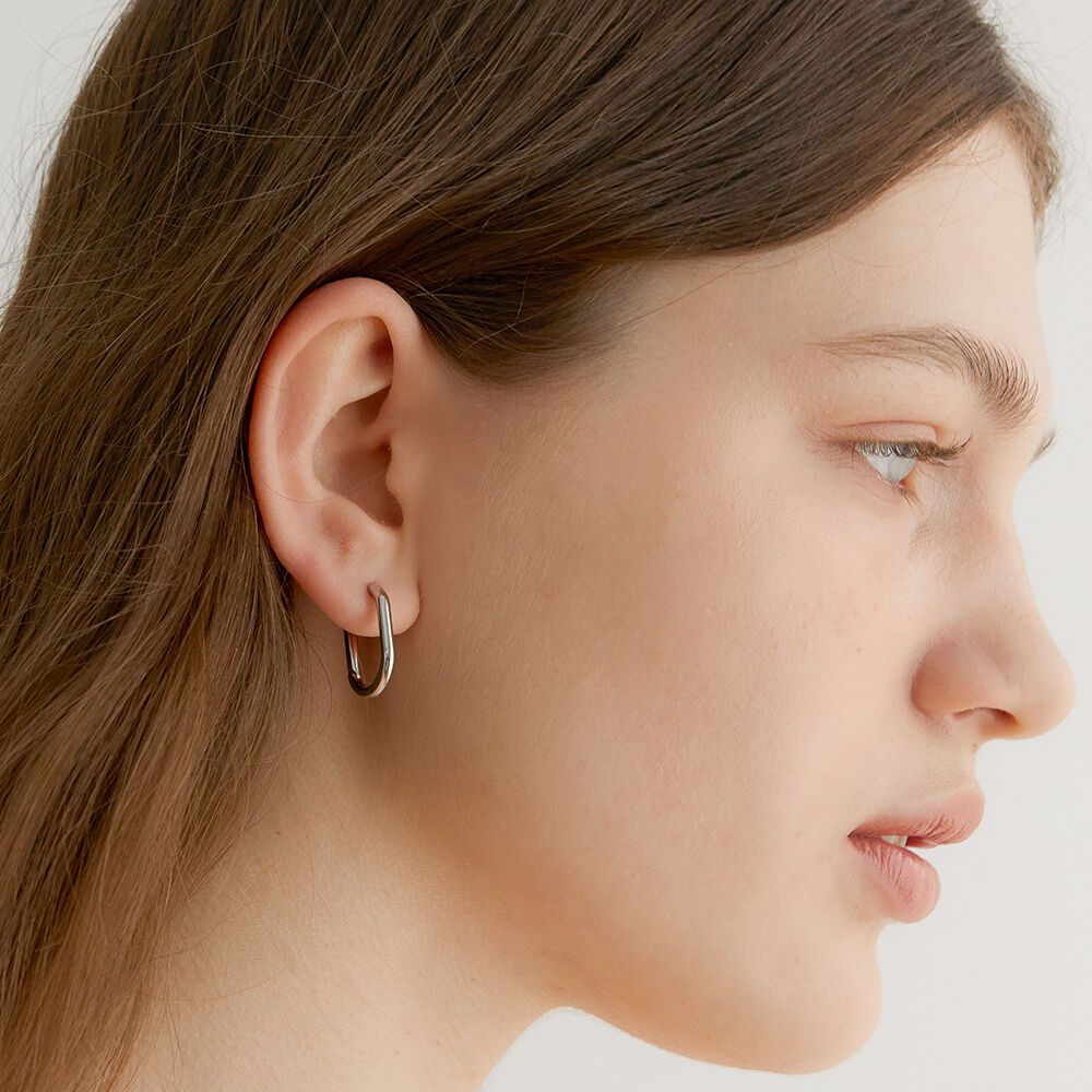 one touch oval ring earrings (E004_silver large) - 감도 깊은 취향 셀렉트샵 29CM