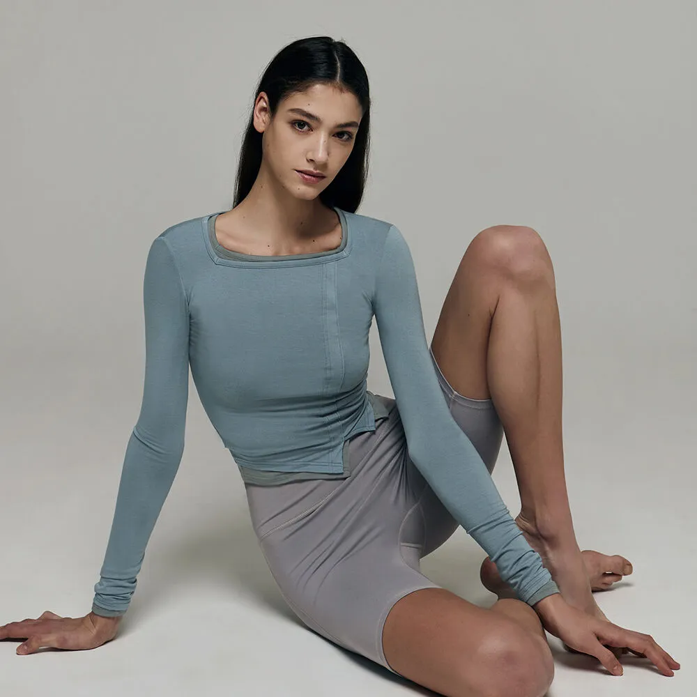 여성 요가복 DEVI-T0089-페일블루 필라테스 슬래시 스퀘어넥 크롭티 - 감도 깊은 취향 셀렉트샵 29CM
