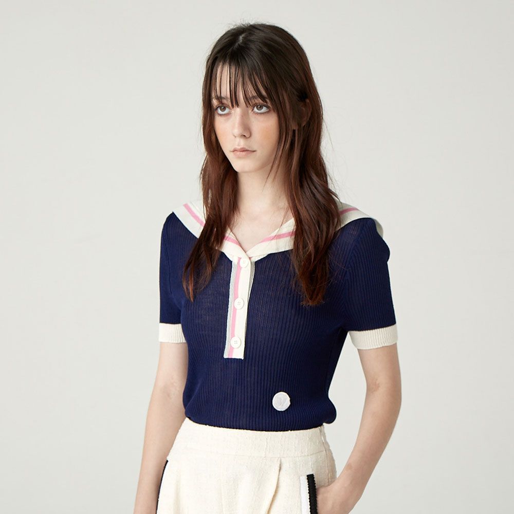 SAILOR COLLAR KNIT TOP - NAVY - 감도 깊은 취향 셀렉트샵 29CM
