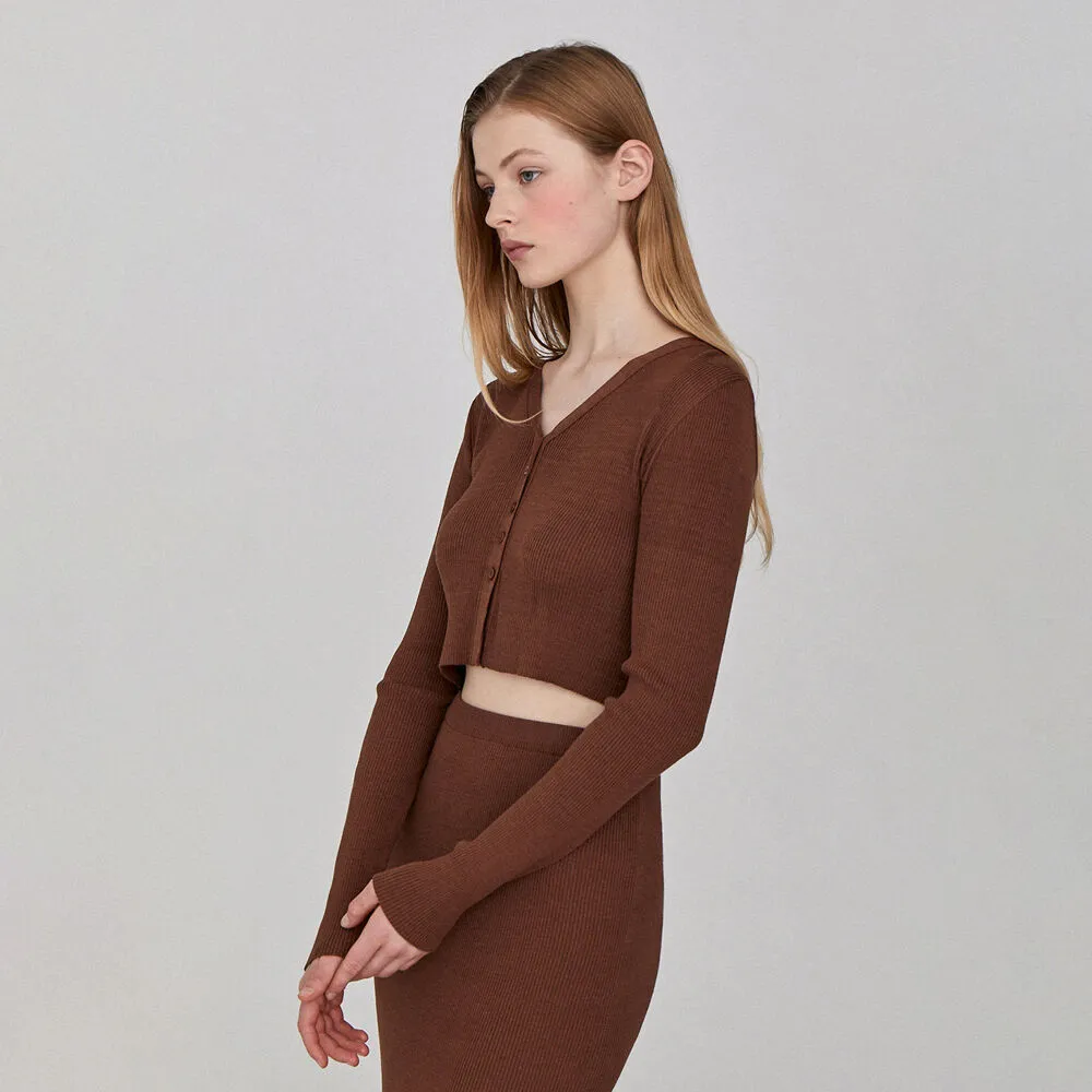 Brown V-neck Cropped Cardigans - 감도 깊은 취향 셀렉트샵 29CM
