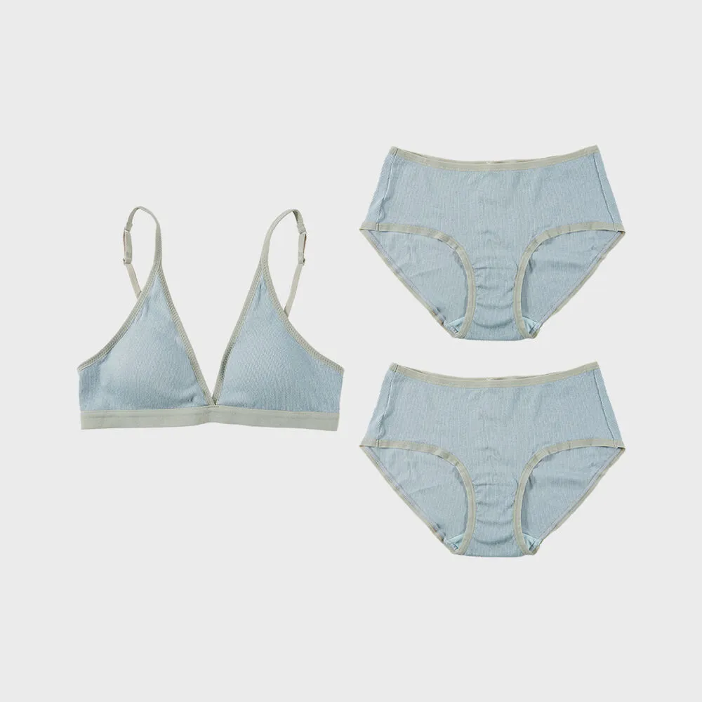 (3 pack) Triangle ribbed modal in blue (삼각 모달 블루 브라1+팬티2) - 감도 깊은 취향 셀렉트샵 29CM