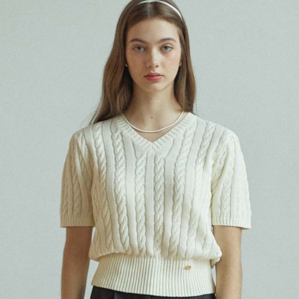 Linen V-neck Cable knit - Ivory - 감도 깊은 취향 셀렉트샵 29CM