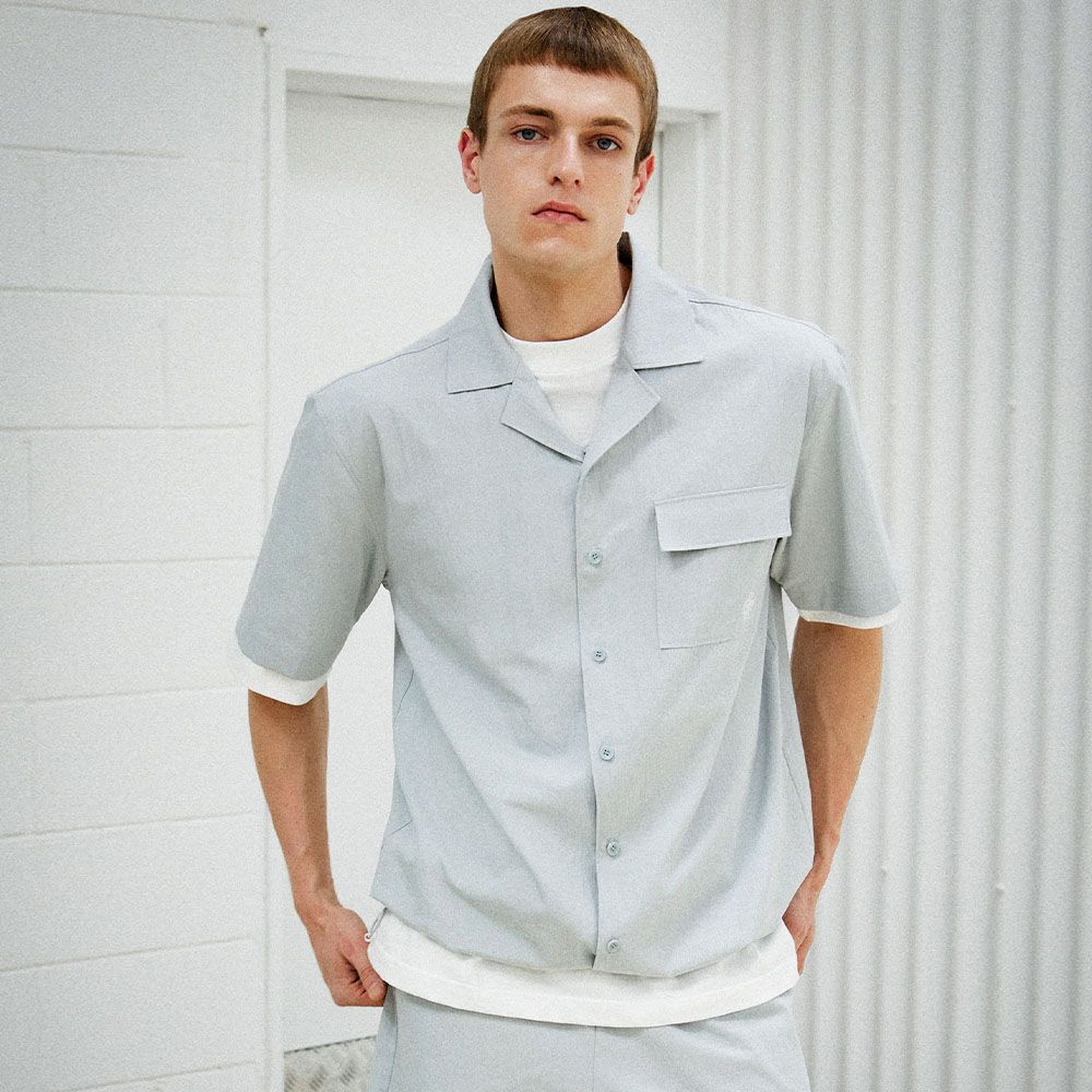 셋업 오픈 카라 반팔 셔츠_GREYSH BLUE - 감도 깊은 취향 셀렉트샵 29CM