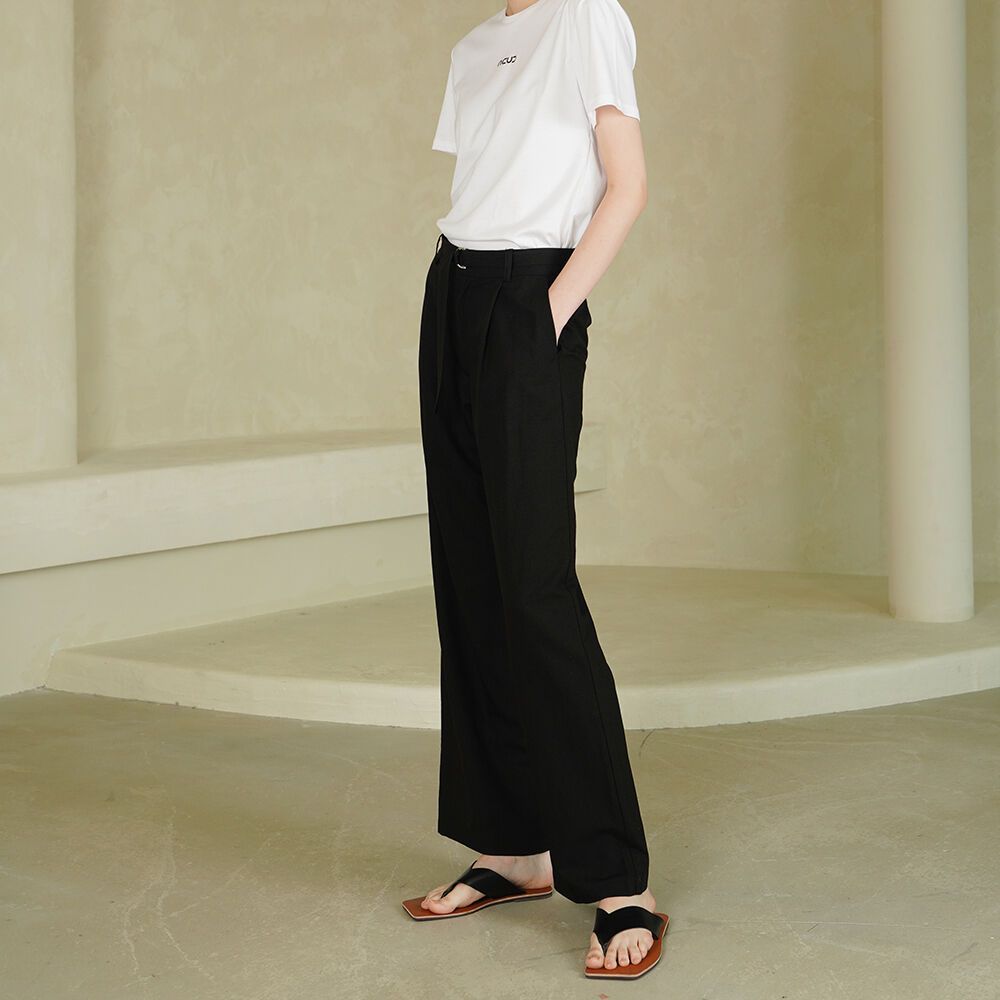 Linen Pintuck Semi-Wide Slacks _ Black - 감도 깊은 취향 셀렉트샵 29CM