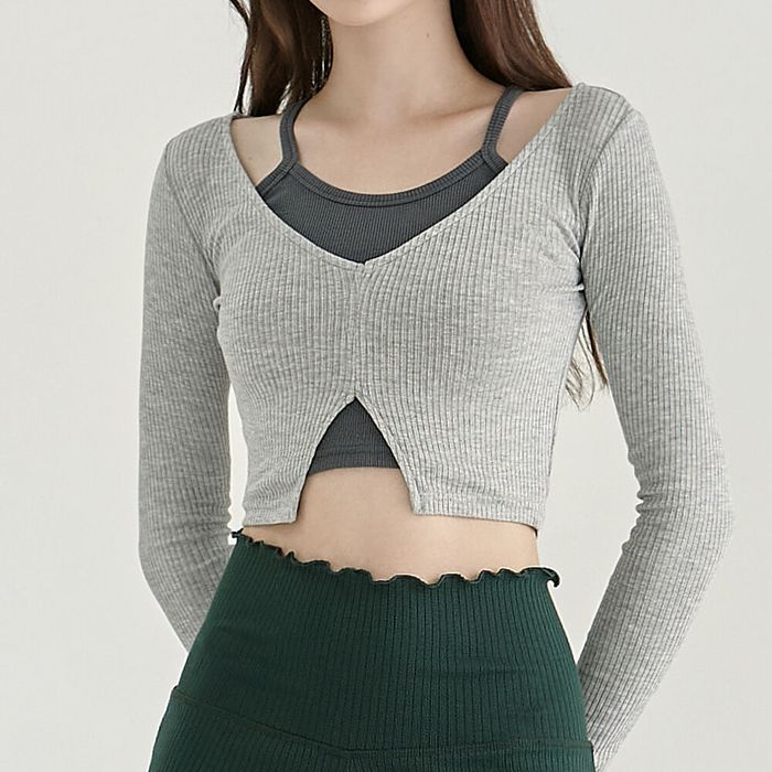 여성 요가복 DEVI-T0092-그레이 필라테스 줄리아 골지 롱슬리브 - 감도 깊은 취향 셀렉트샵 29CM