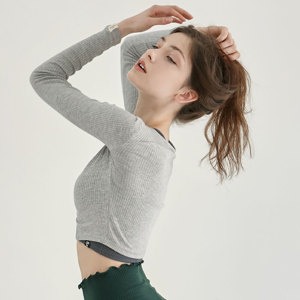 여성 요가복 DEVI-T0092-그레이 필라테스 줄리아 골지 롱슬리브 - 감도 깊은 취향 셀렉트샵 29CM