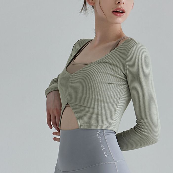 여성 요가복 DEVI-T0092-말차그린 필라테스 줄리아 골지 롱슬리브 - 감도 깊은 취향 셀렉트샵 29CM