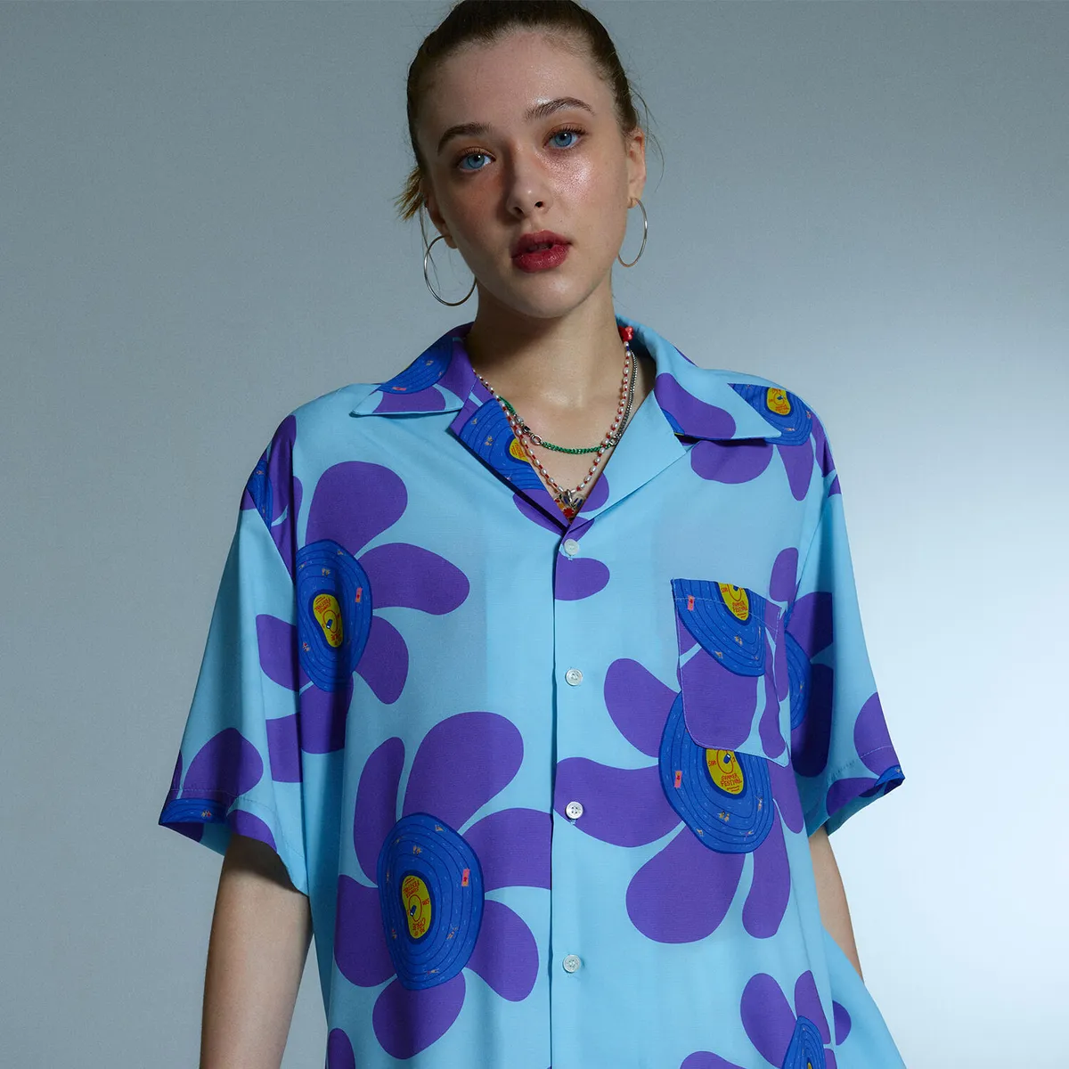 FLOWER VINYL HALF SHIRT BLUE - 감도 깊은 취향 셀렉트샵 29CM