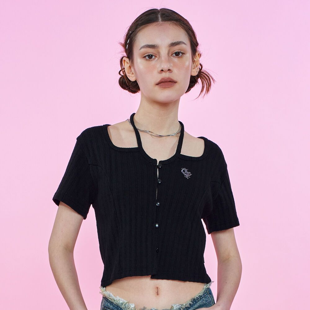 [NF] TWIDDLE HALTER CROP CARDIGAN (BLACK)_F23QB228 - 감도 깊은 취향 셀렉트샵 29CM