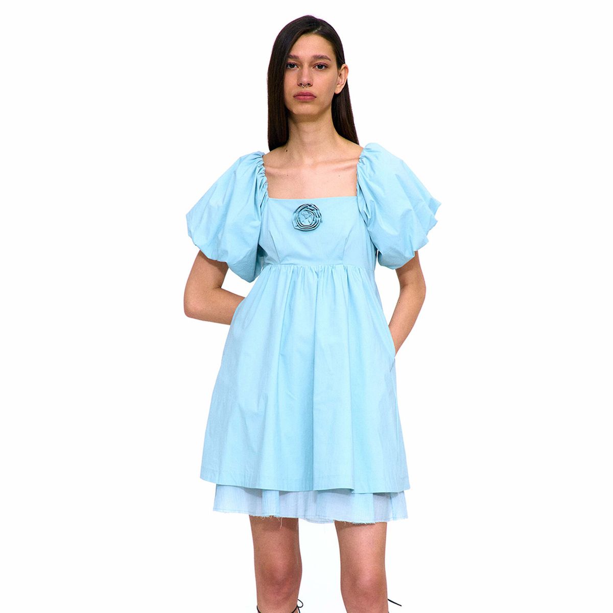 FLORAL DOUBLE LAYERED PUFF DRESS_SKY - 감도 깊은 취향 셀렉트샵 29CM