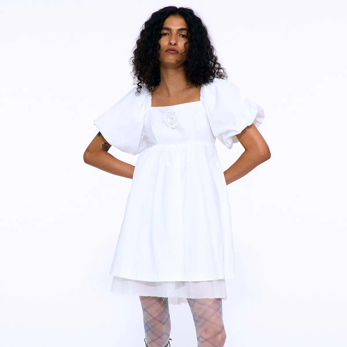 FLORAL DOUBLE LAYERED PUFF DRESS_WHITE - 감도 깊은 취향 셀렉트샵 29CM