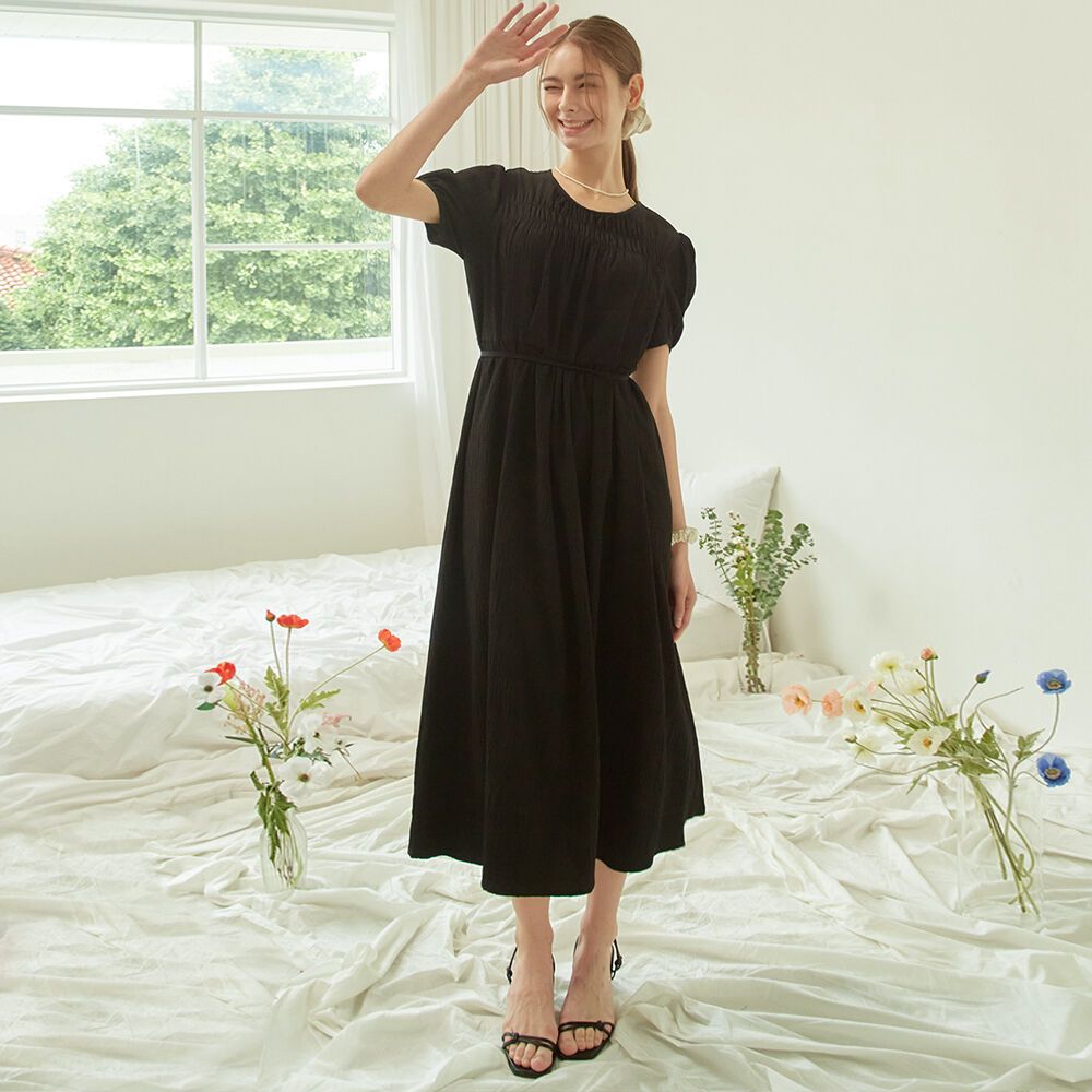 li3m Ribbon shirring long dress_black - 감도 깊은 취향 셀렉트샵 29CM