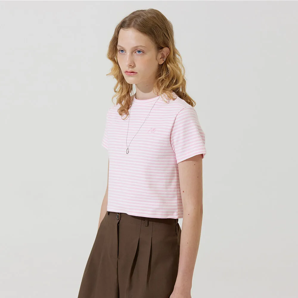 Mini stripe AD embroidery logo t shirts - pink - 감도 깊은 취향 셀렉트샵 29CM