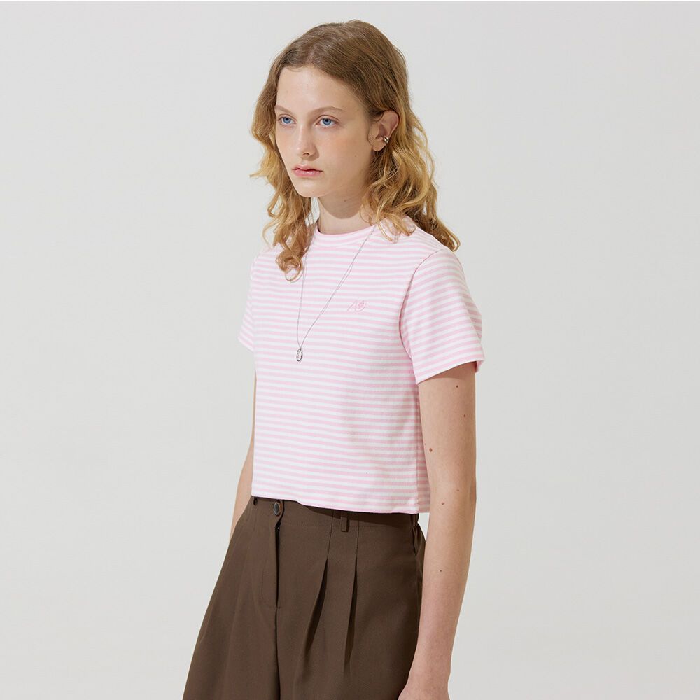 Mini stripe AD embroidery logo t shirts - pink - 감도 깊은 취향 셀렉트샵 29CM