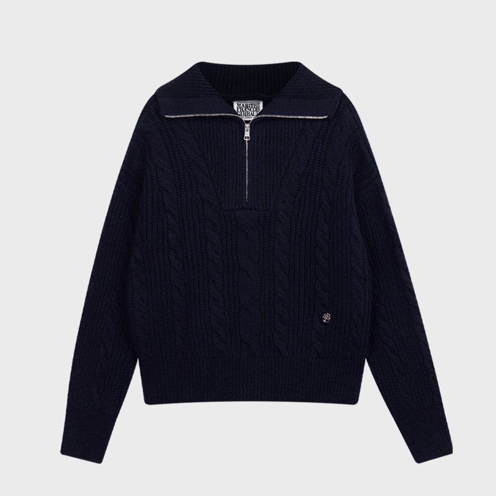 W CABLE HALF ZIPUP PULLOVER KNIT navy - 감도 깊은 취향 셀렉트샵 29CM