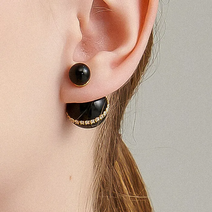 Black Chic Frontback Silver Earring Ie368 - 감도 깊은 취향 셀렉트샵 29CM