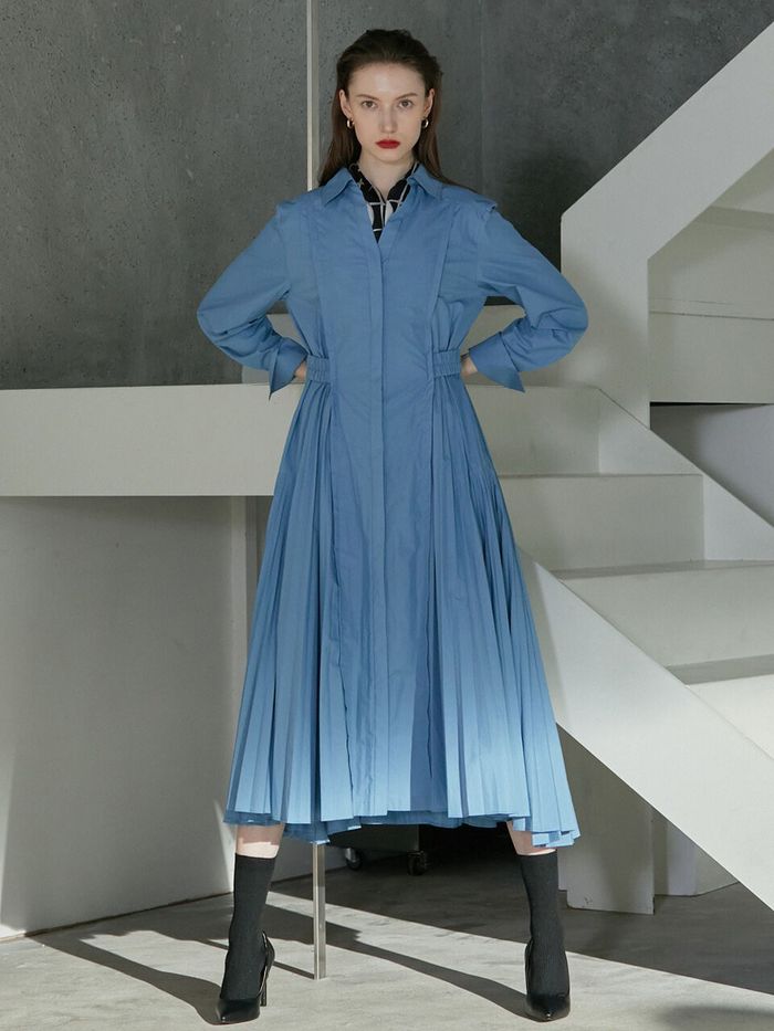 Open collar hidden pleats dress - blue - 감도 깊은 취향 셀렉트샵 29CM