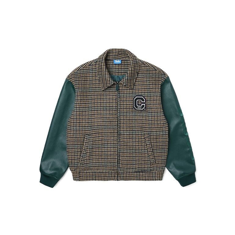 남성 하운드 투스 소매배색 바시티 모직 점퍼[DK-GREEN](UZBUJ11_68) - 감도 깊은 취향 셀렉트샵 29CM