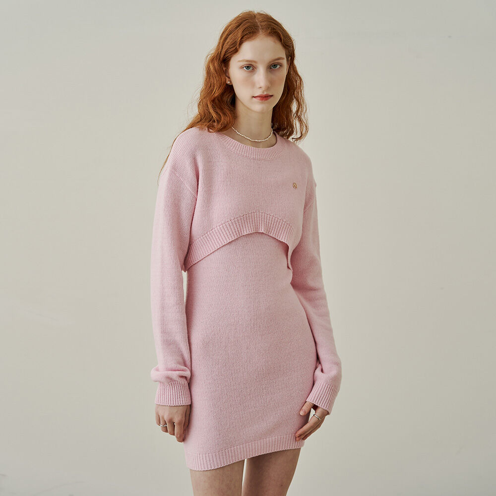 어다울 Sot basic crop bolero knit mini dress set - pink - 위시버킷