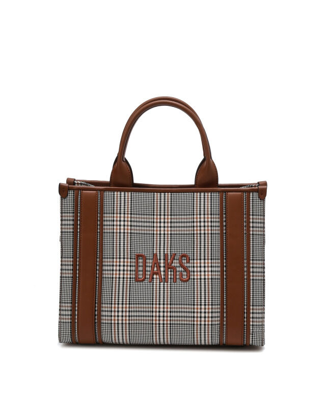 [DAKS CANVAS] 브라운 잔체크 가죽배색 캔버스 미디움 토트백 DCBA4E984W2 - 감도 깊은 취향 셀렉트샵 29CM