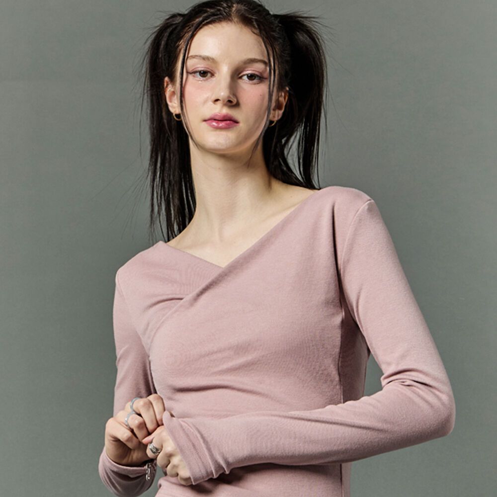 [CP] 드레이프 브이넥 오프숄더 긴팔티 롱슬리브 [PINK] 이너 ver. - 감도 깊은 취향 셀렉트샵 29CM