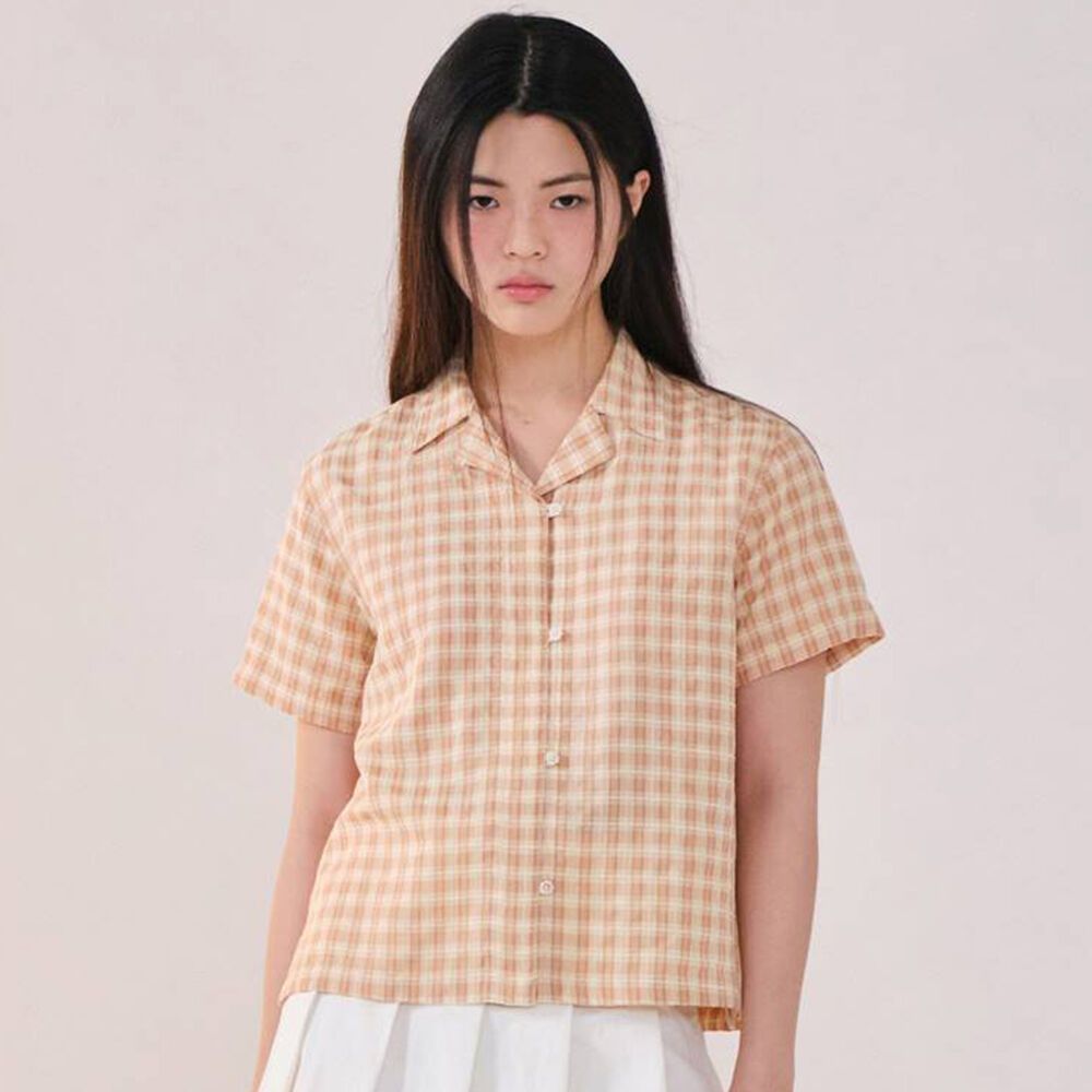 [24SS] 우먼 오픈 카라 체크 하프 셔츠 - 새먼 - 감도 깊은 취향 셀렉트샵 29CM
