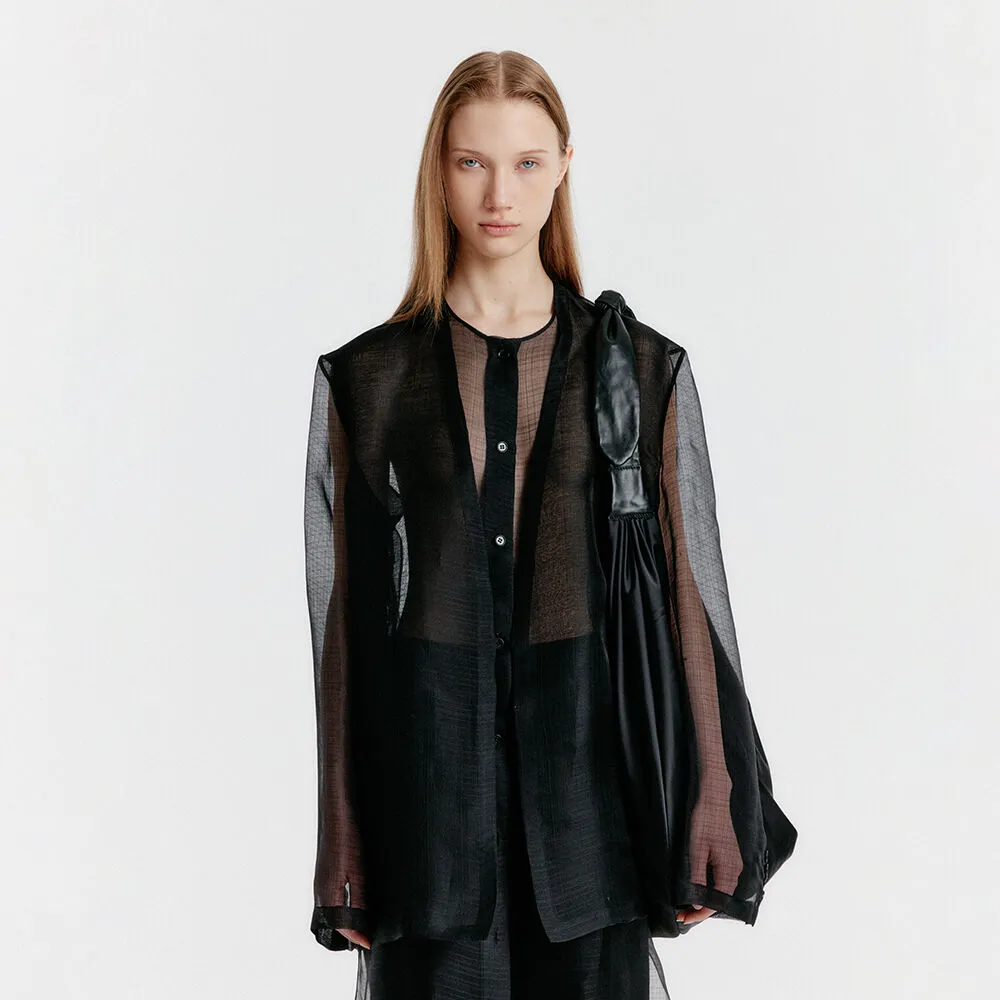 YASMIN Round-neck Long Jacket - Sheer Black - 감도 깊은 취향 셀렉트샵 29CM