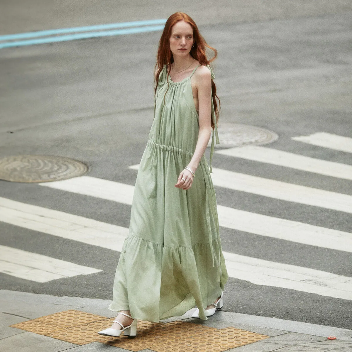 [6th]VALERIO Neck String Point Sleeveless Pleated Dress_Mint - 감도 깊은 취향 ...