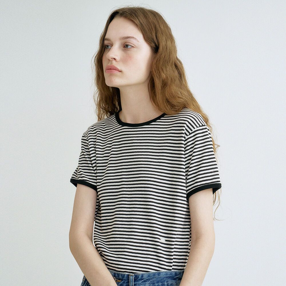 S Punching Stripe Rip Tshirt_Ivory Black - 감도 깊은 취향 셀렉트샵 29CM