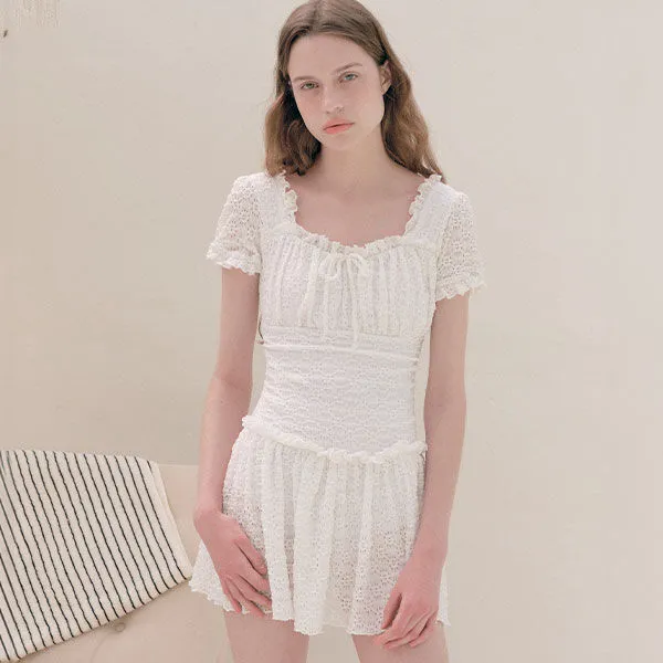SHIRRING LACE ONEPIECE SWIMSUIT WHITE - 감도 깊은 취향 셀렉트샵 29CM