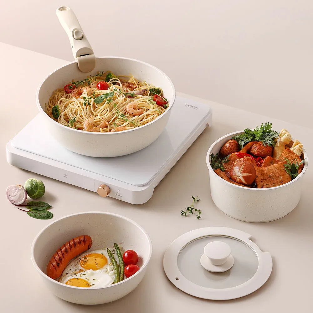 무디타 IH 탈부착핸들 쿡웨어 5P 세트 (볶음팬26+냄비18+프라이팬20+멀티핸들+유리 뚜껑) / 모든열원 - 감도 깊은 취향 셀렉트샵 29CM