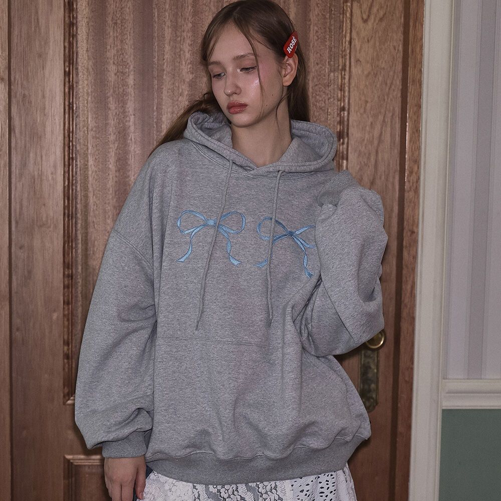 Twin Ribbon Embroidery Hoodie [Gray] - 감도 깊은 취향 셀렉트샵 29CM
