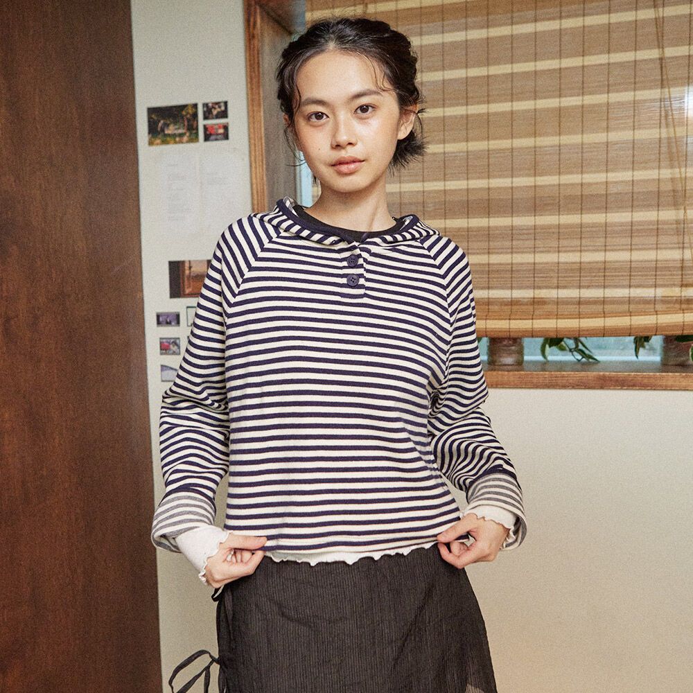 W LAYERED HOOD T-SHIRT [STRIPE] - 감도 깊은 취향 셀렉트샵 29CM