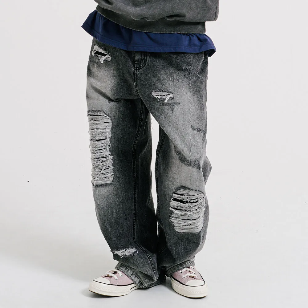 헤비 디스트로이드 워싱 데님 팬츠 빈티지블랙 JJLP9158 - 감도 깊은 취향 셀렉트샵 29CM