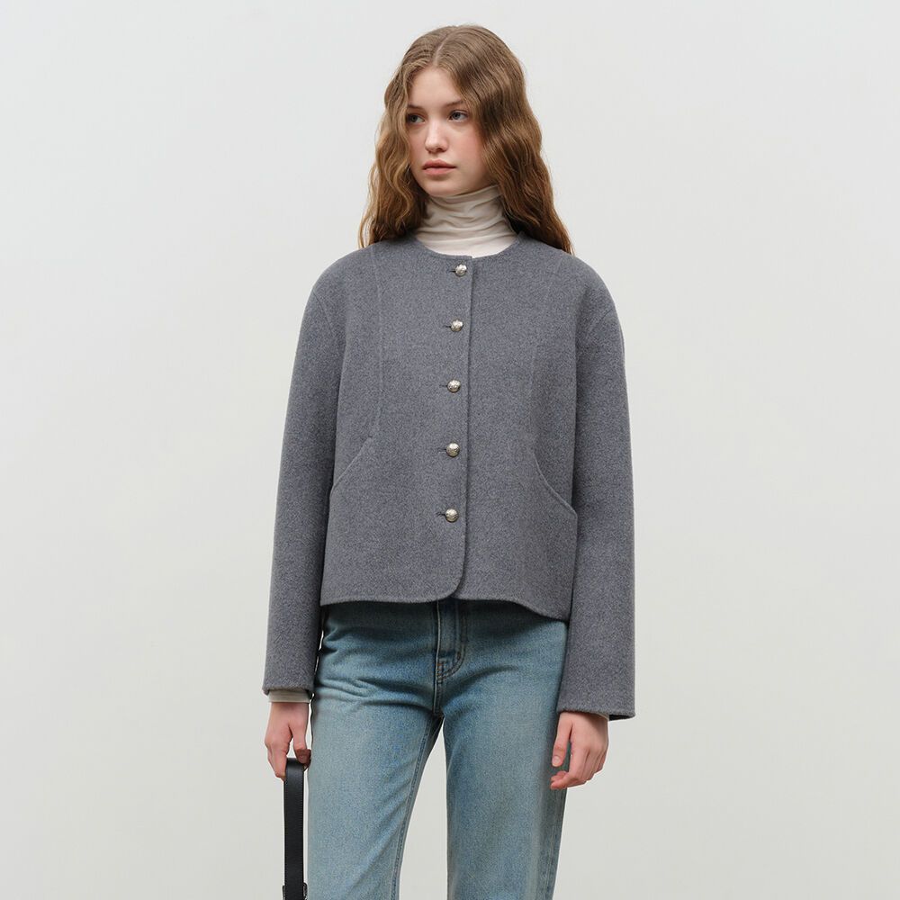 HANDMADE CASHMERE COLLARLESS JACKET MELANGE GREY_UDJA4D221G2 - 감도 깊은 취향 셀렉트샵 29CM