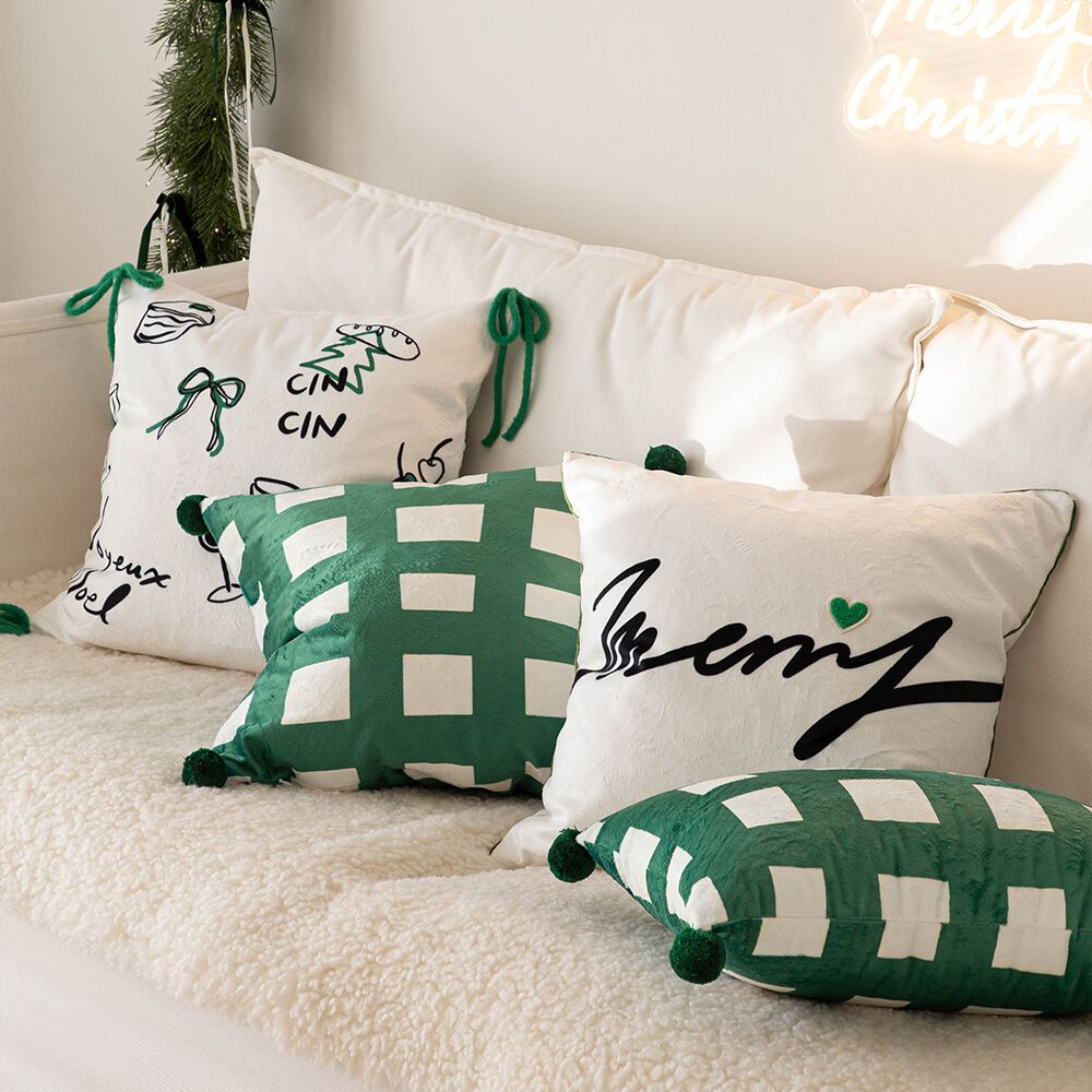 홀리데이 드로잉 쿠션 커버 시리즈 그린 3type - 감도 깊은 취향 셀렉트샵 29CM