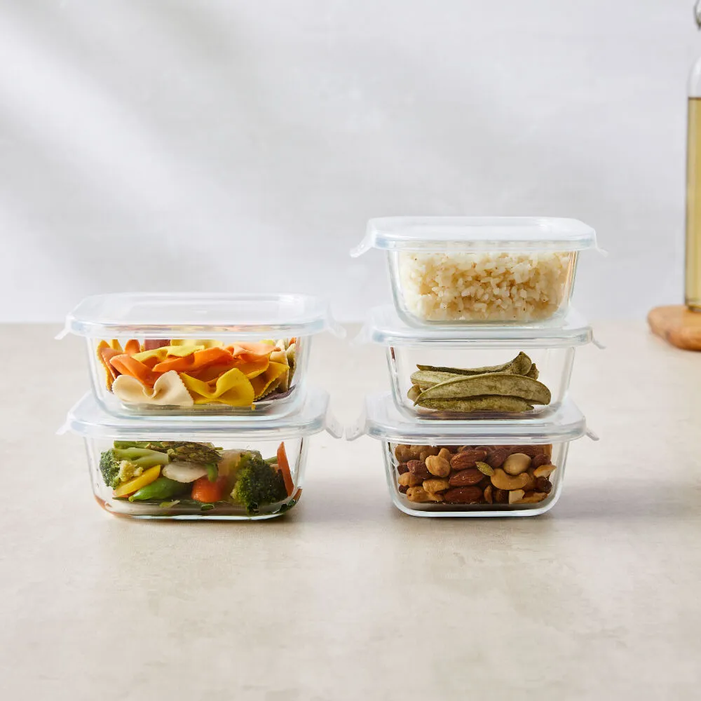 이지오픈 정사각 오븐 유리 밀폐용기 5p세트 320ml 3p + 520ml 2p - 감도 깊은 취향 셀렉트샵 29CM