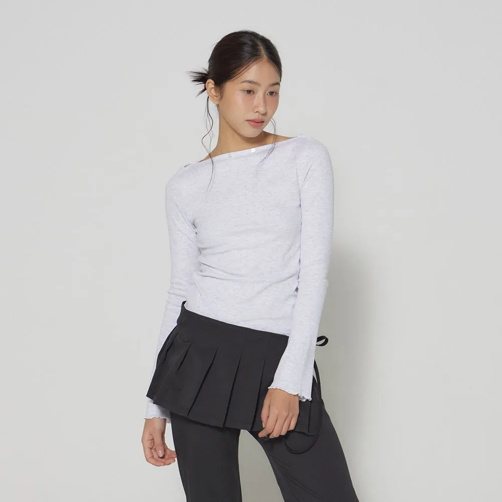 SWEETIE BUTTON BOAT-NECK LONG-SL T - LIGHT GREY - 감도 깊은 취향 셀렉트샵 29CM