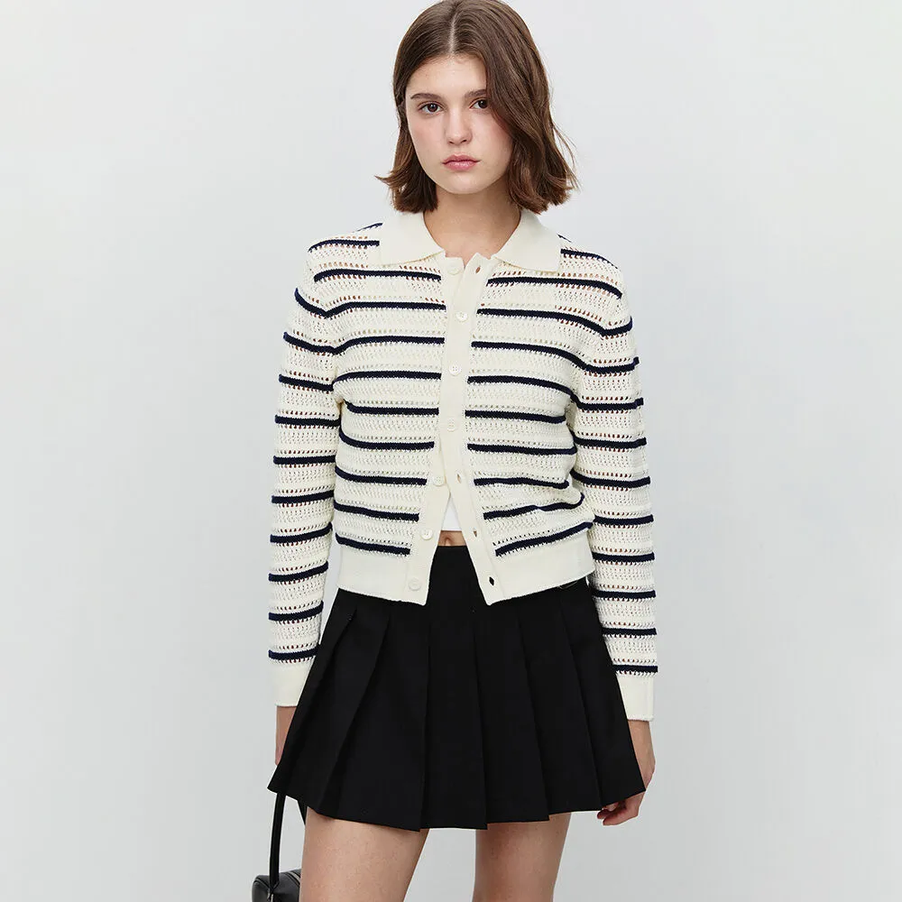 UNISEX OPEN COLLARED CARDIGAN IVORY NAVY STRIPE_UDSW5A105IV - 감도 깊은 취향 셀렉트샵 29CM