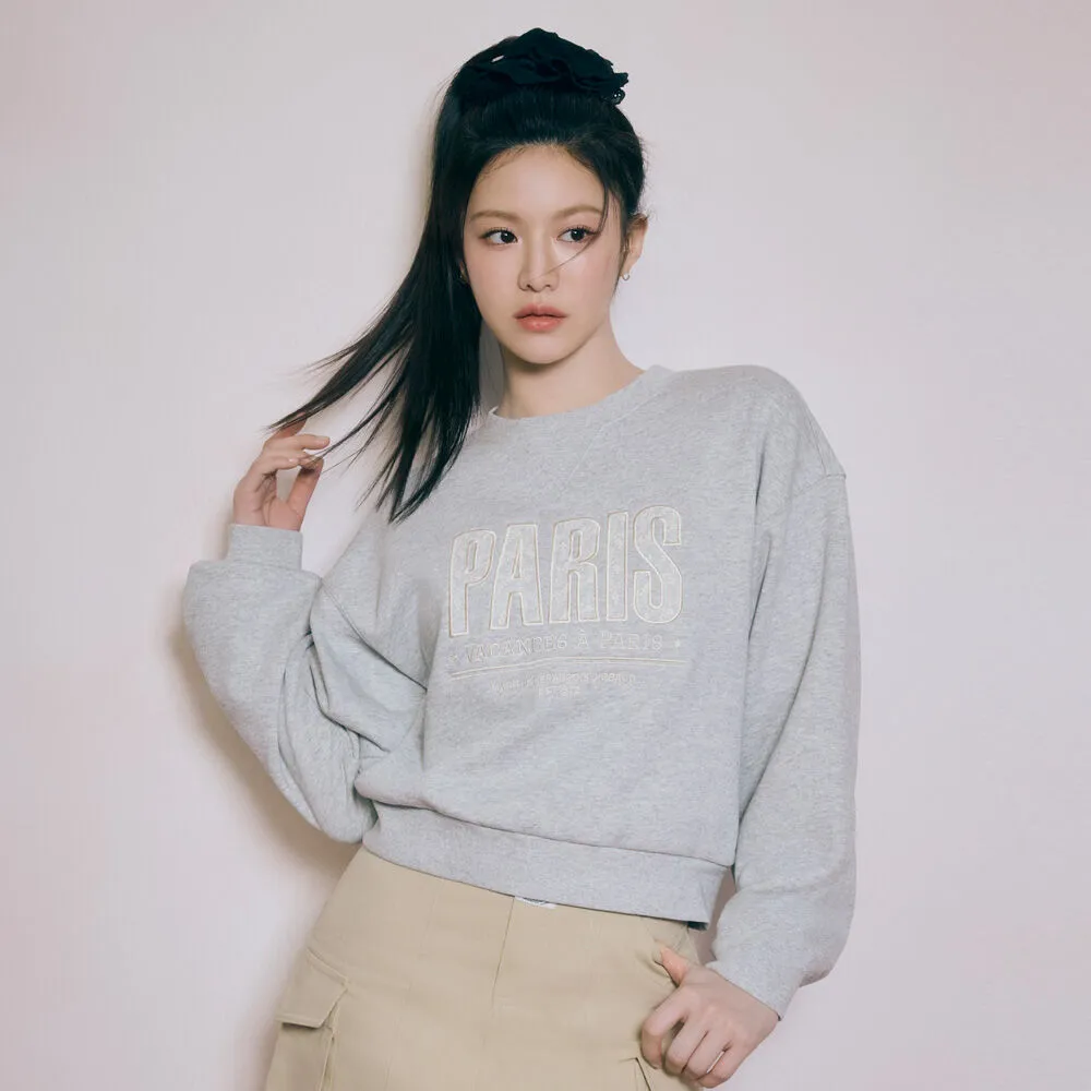 W LACE APPLIQUE CROP SWEATSHIRT heather gray - 감도 깊은 취향 셀렉트샵 29CM