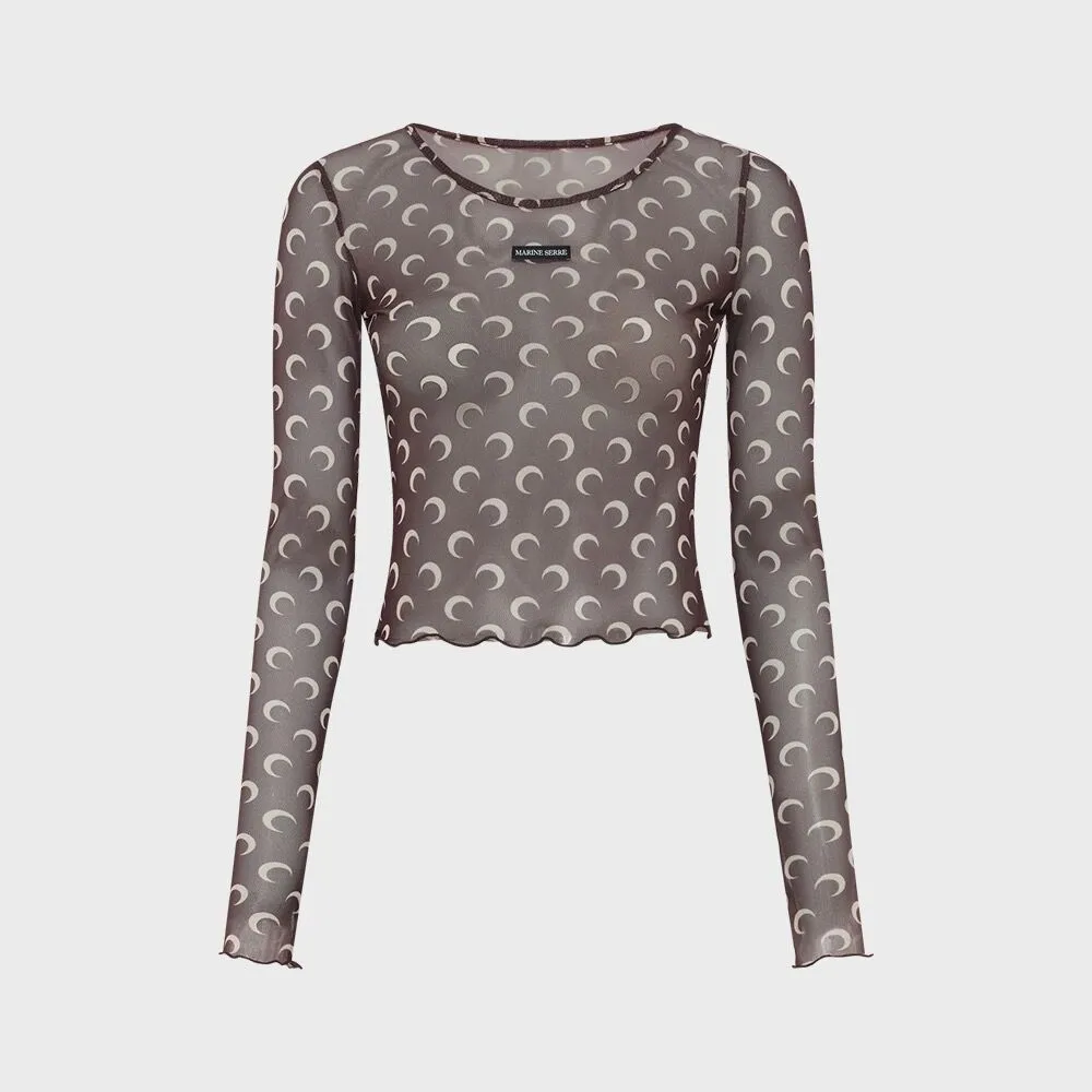 (W) 리사이클드 문 메쉬 크롭 탑 브라운 RECYCLED MOON MESH SS CROPPED TOP BROWN - 감도 깊은 ...