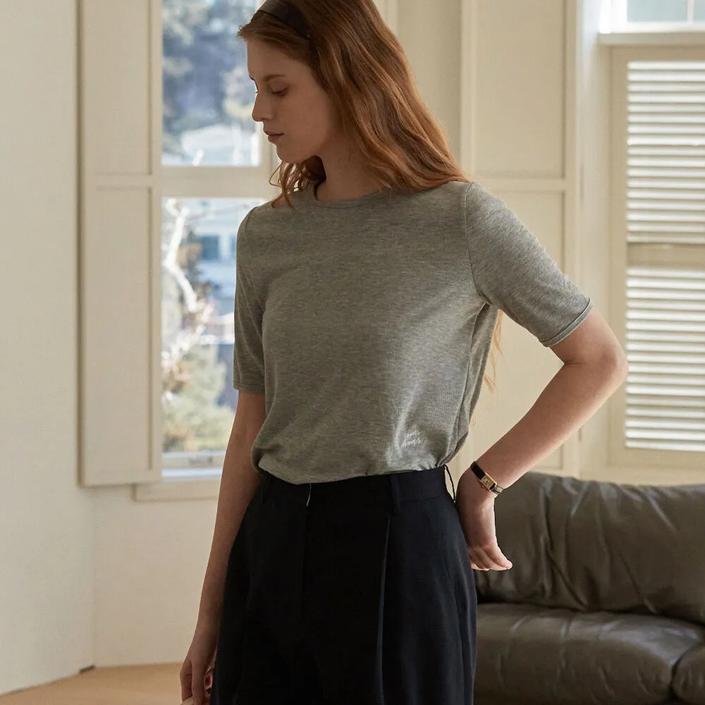 Embroidery ribbed t shirt - Melange gray - 감도 깊은 취향 셀렉트샵 29CM