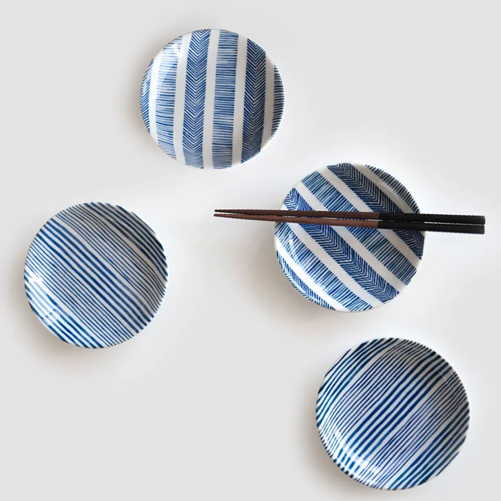 니코트 블루 스트라이프 앞접시 세트 4P MADE IN JAPAN - 감도 깊은 취향 셀렉트샵 29CM